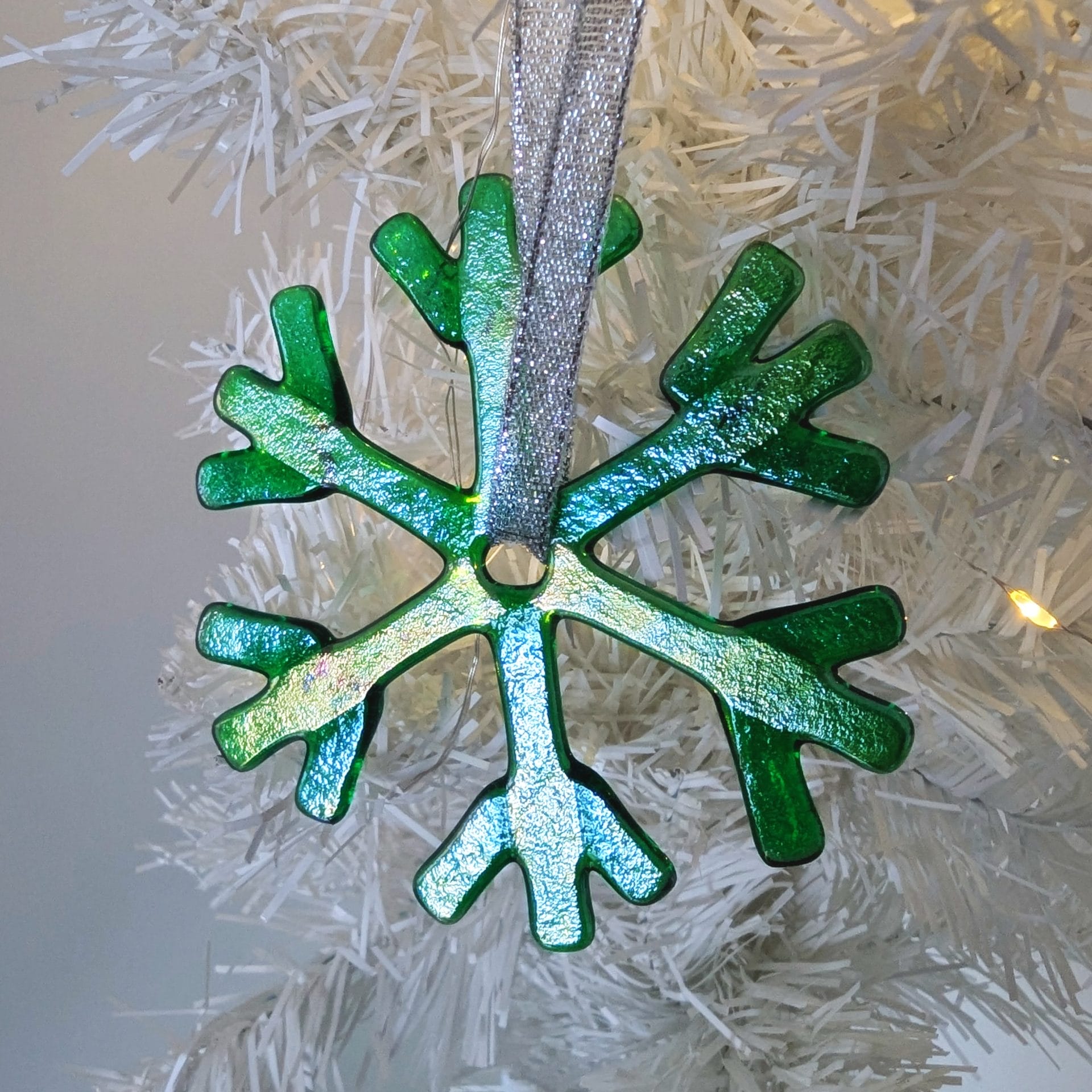 Green Iridescent Glass Snowflake | Vivid Lux Glass
